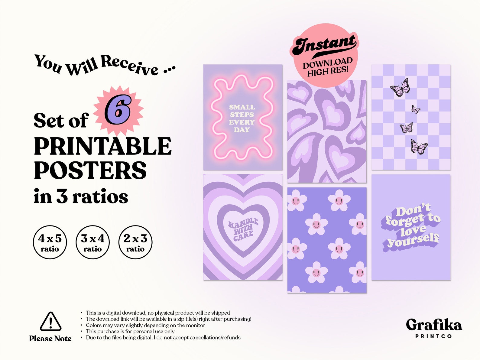 Purple Danish Pastel Poster Set Aesthetic Room Decor - Etsy