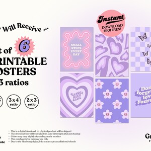 Purple Danish Pastel Poster Set Aesthetic Room Decor Pinterest Prints Butterfly Flower ...