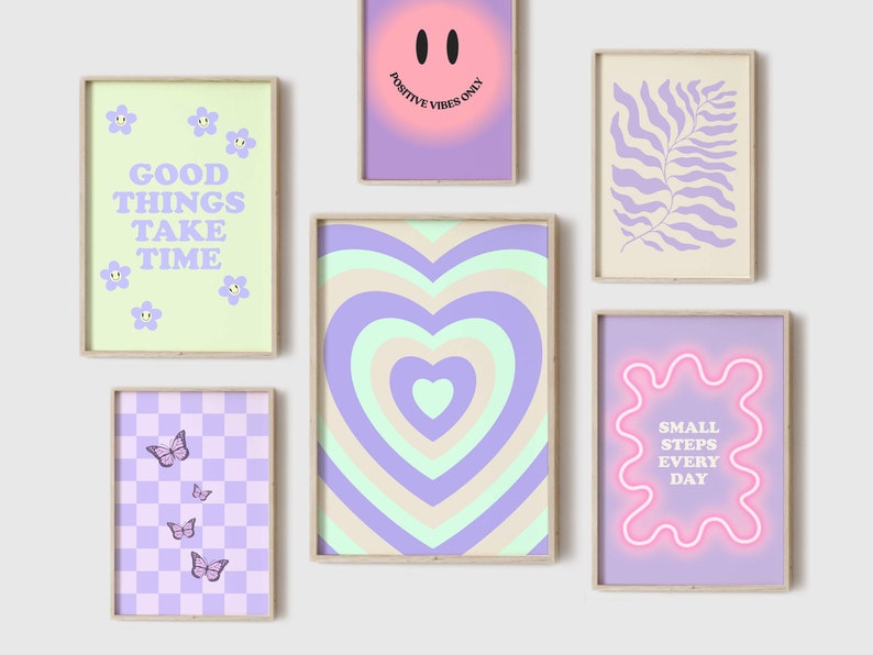 Purple Pink Danish Pastel Poster Set Y2K Aesthetic Room - Etsy