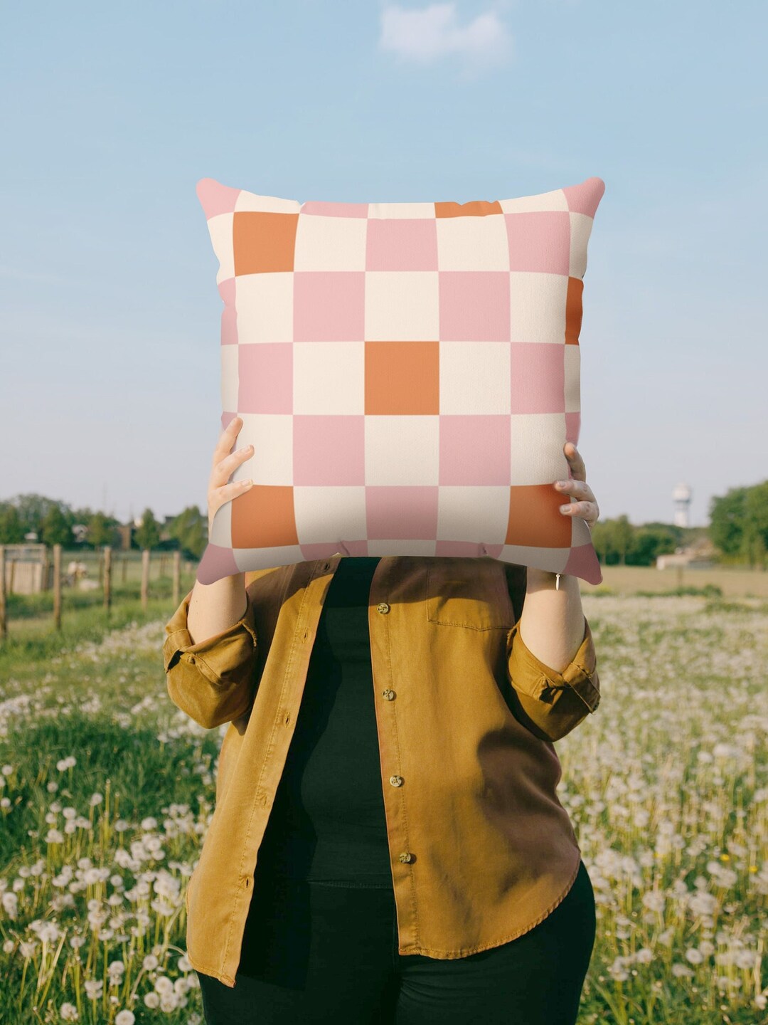 Retro Checkered Pillow Cover in Pink Orange Danish Pastel Pillow Case ...
