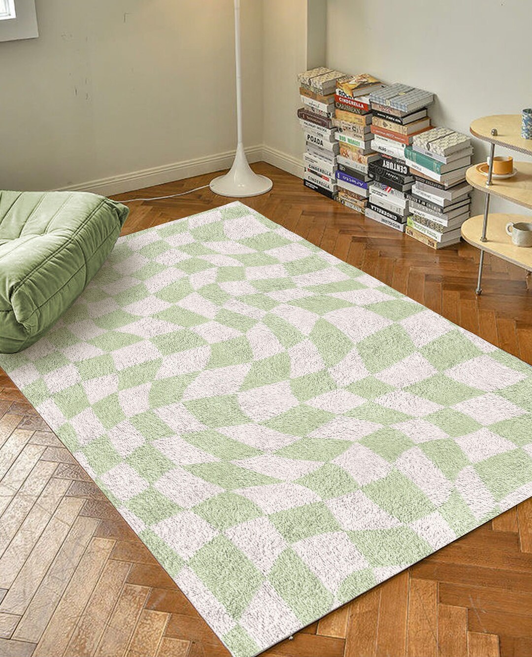 Sage Green Checkered Carpet Funky Danish Pastel Decor Rug Bedroom ...
