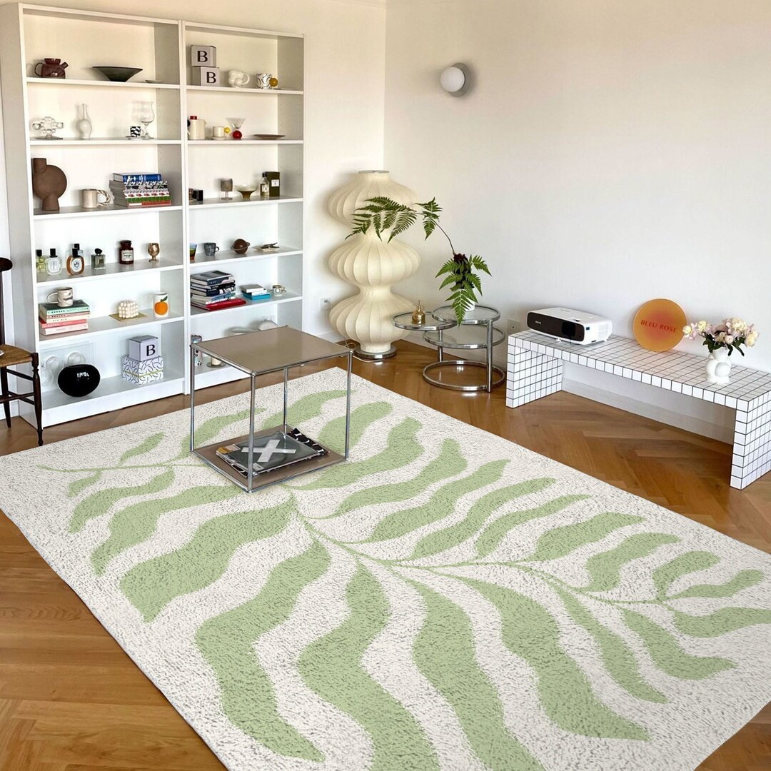 Sage Green Matisse Leaf Carpet Funky Retro Danish Pastel Decor Rug ...