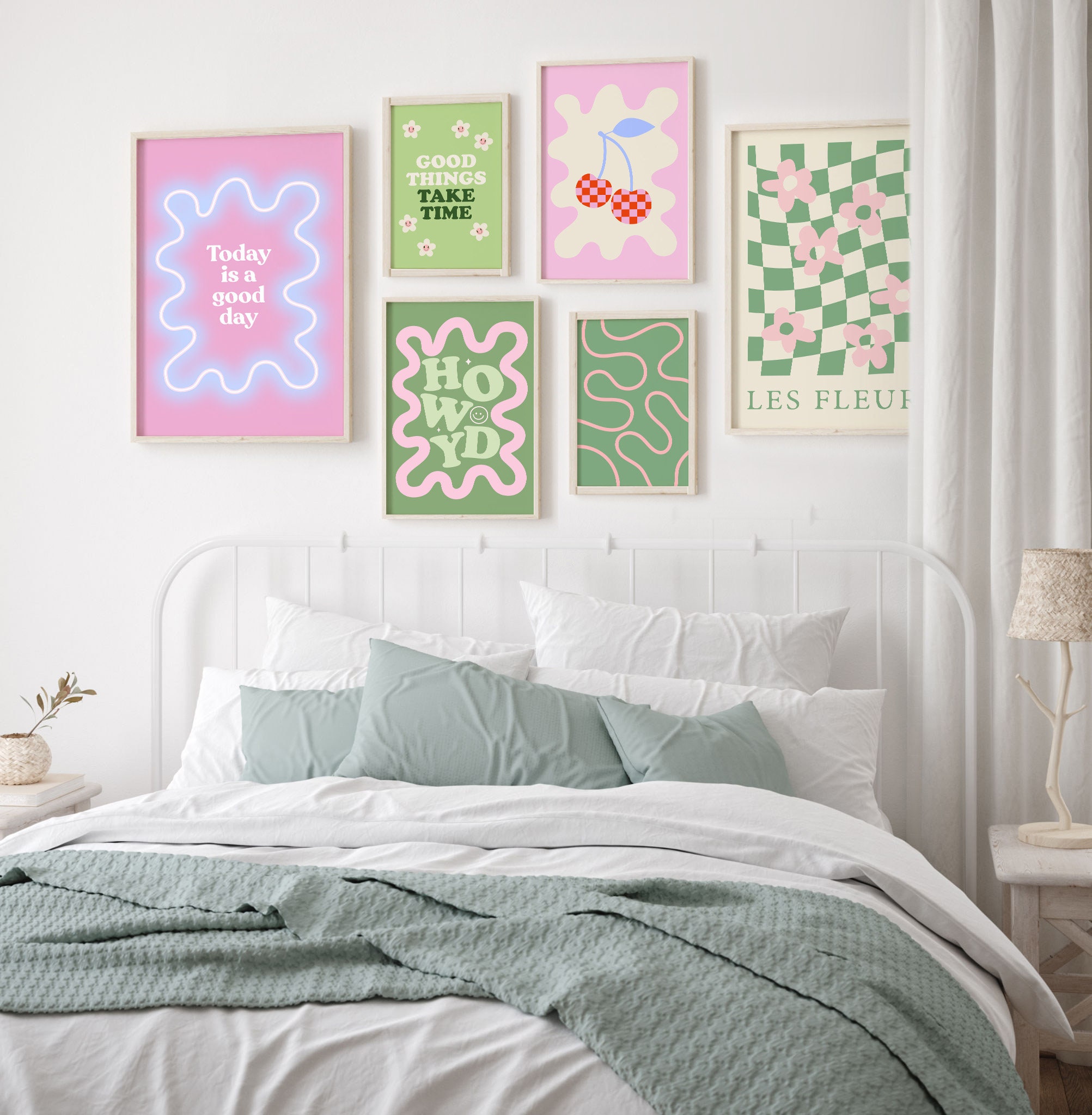 Groovy Danish Pastel Printable Set Pink Green Pastel Prints - Etsy