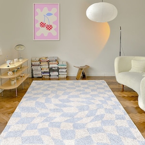 Funky Checkerboard Carpet in Pastel Blue Danish Pastel Decor - Etsy