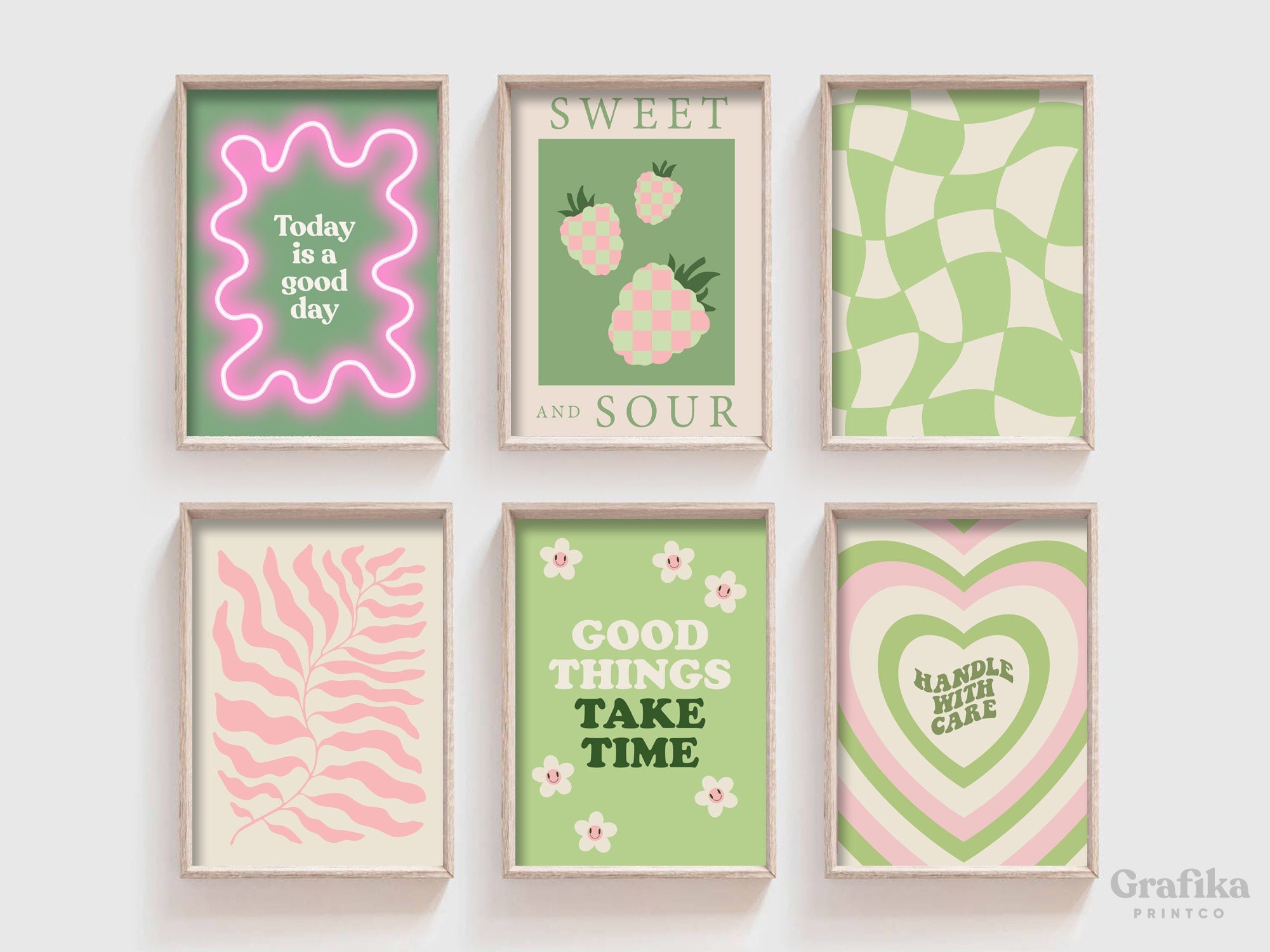 Danish Pastel Poster Set Pink Green Pastel Prints - Etsy
