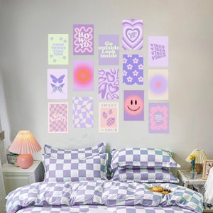 Danish Pastel Wall Collage 16pcs 4x6 in Purple Pink Aesthetic Room Decor Instant Download Flower ...