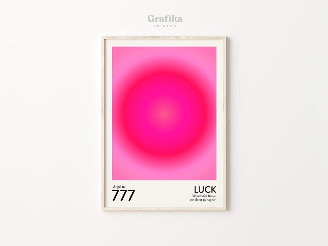 Angel Number 777 luck Poster Trendy Pink Gradient Aura Energy Spiritual ...