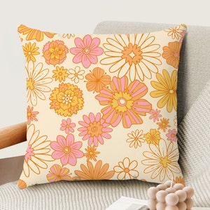 Retro Daisy Flower 70s Pillow Cover Vintage Floral Pillow Case 18x18 ...