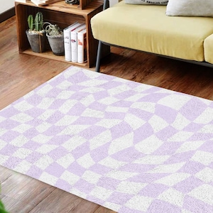 Lilac Checkered Carpet Funky Purple Danish Pastel Decor Rug Bedroom ...