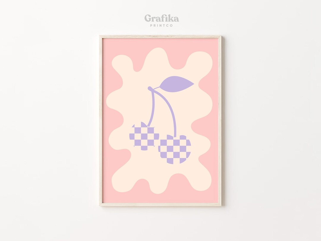 Cherry Checkered Danish Pastel Printable Pink Purple - Etsy