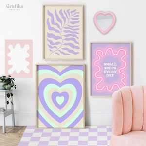 Purple Pink Danish Pastel Poster Set Y2K Aesthetic Room Decor Pinterest Prints Butterfly Flower ...