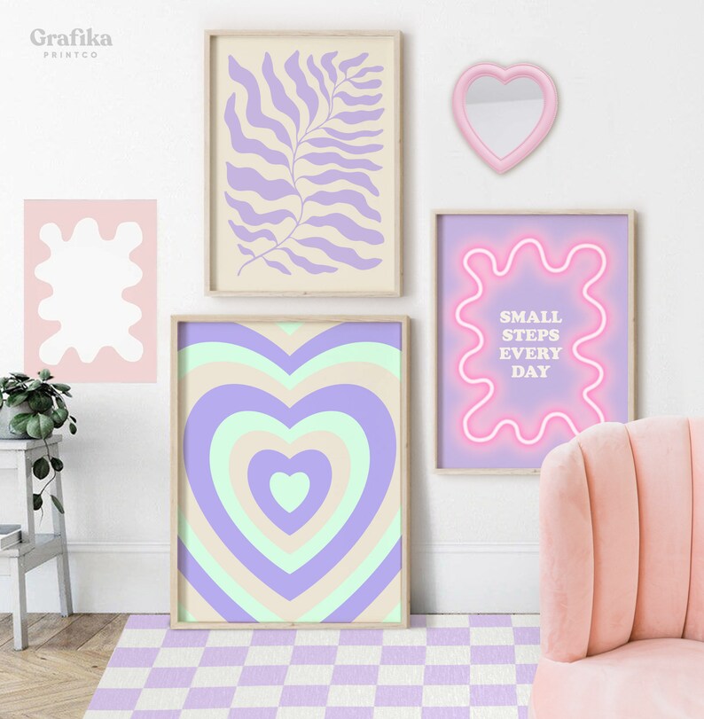 Purple Pink Danish Pastel Poster Set Y2K Aesthetic Room - Etsy