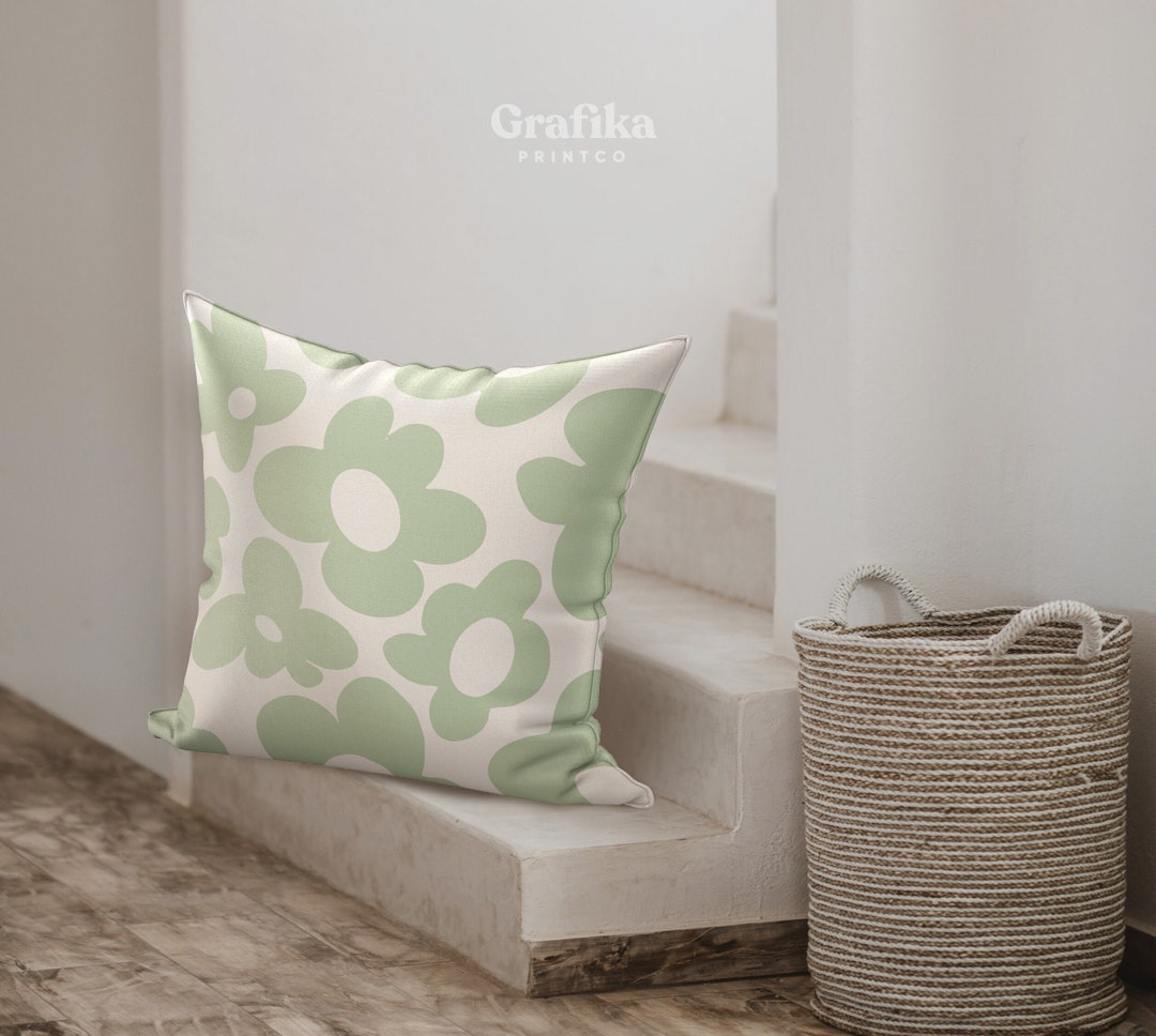 Sage Green Groovy Flower Pillow Cover Danish Pastel Pillow Case 18x18 ...