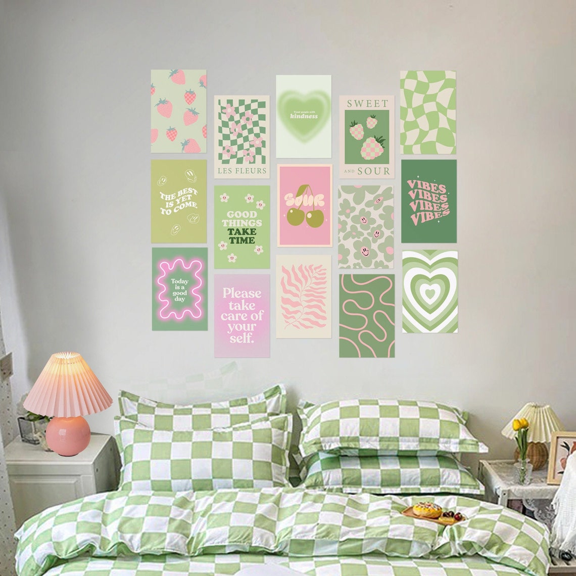 Danish Pastel Wall Collage 16pcs 4x6 in Green Pink Aesthetic - Etsy