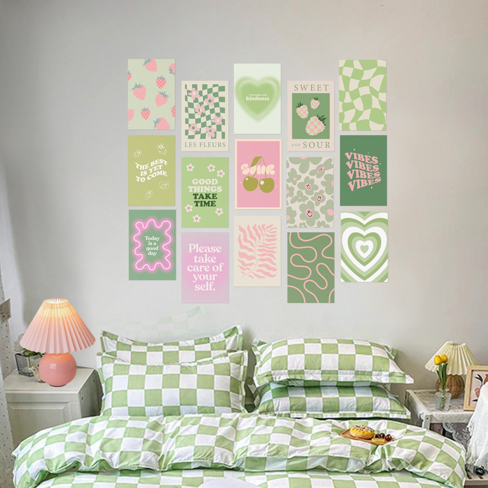 Danish Pastel Wall Collage 16pcs 4x6 in Green Pink Aesthetic - Etsy
