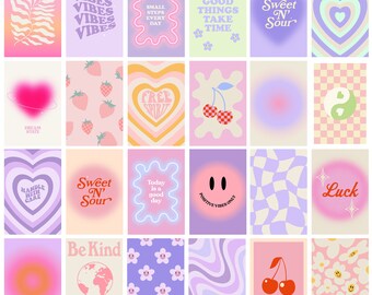 Danish Pastel Pink Wall Collage 16pcs 4x6 in Aesthetic Room Decor Flower Check Y2K Funky Matisse ...