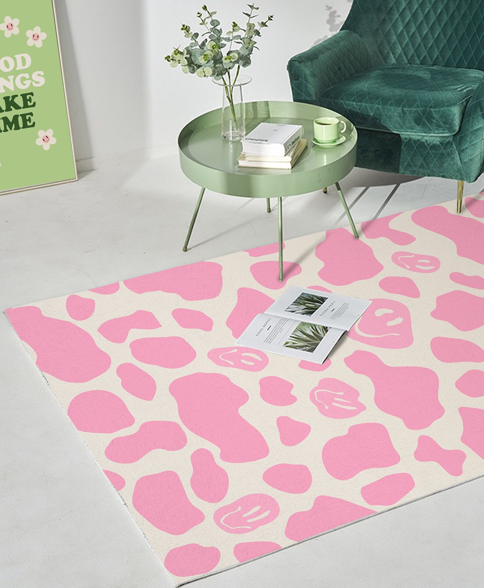 Pink Smiley Cow Print Carpet Funky Danish Pastel Decor Rug - Etsy