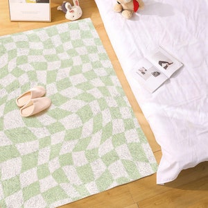 Sage Green Checkered Carpet Funky Danish Pastel Decor Rug Bedroom ...