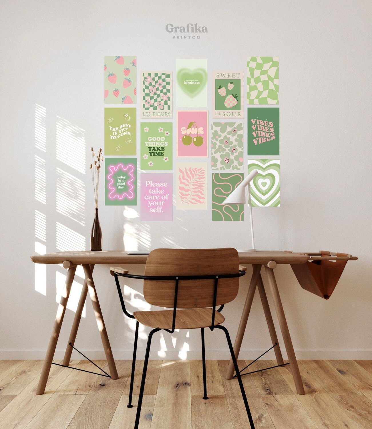 Danish Pastel Wall Collage 16pcs 4x6 in Green Pink Aesthetic - Etsy