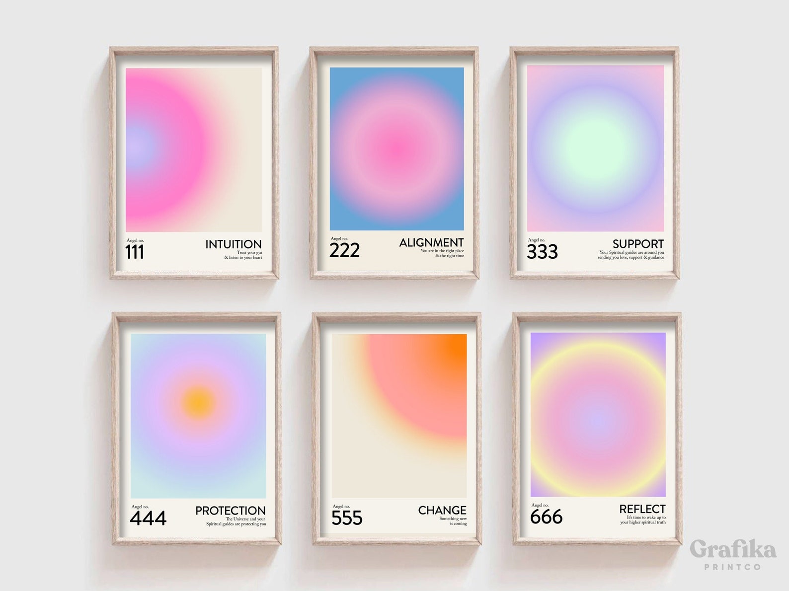 Angel Number Poster Set of 6 Trendy Gradient Aura Energy - Etsy