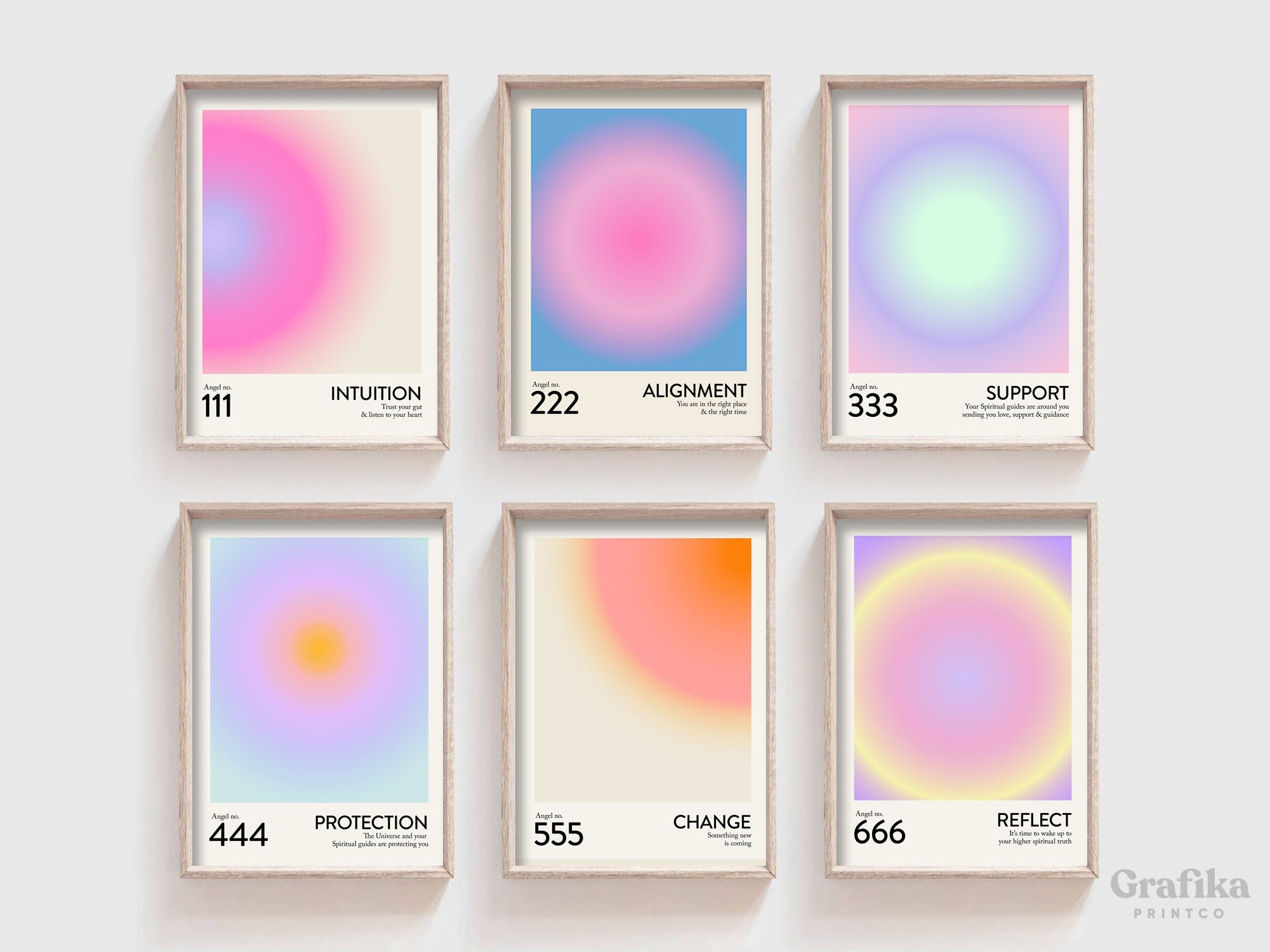 Angel Number Poster Set of 6 Trendy Gradient Aura Energy - Etsy UK