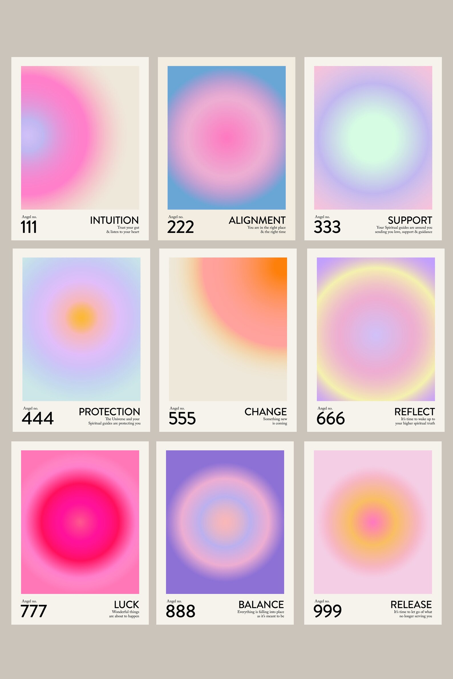 Angel Number Poster Set of 9 Trendy Gradient Aura Energy - Etsy