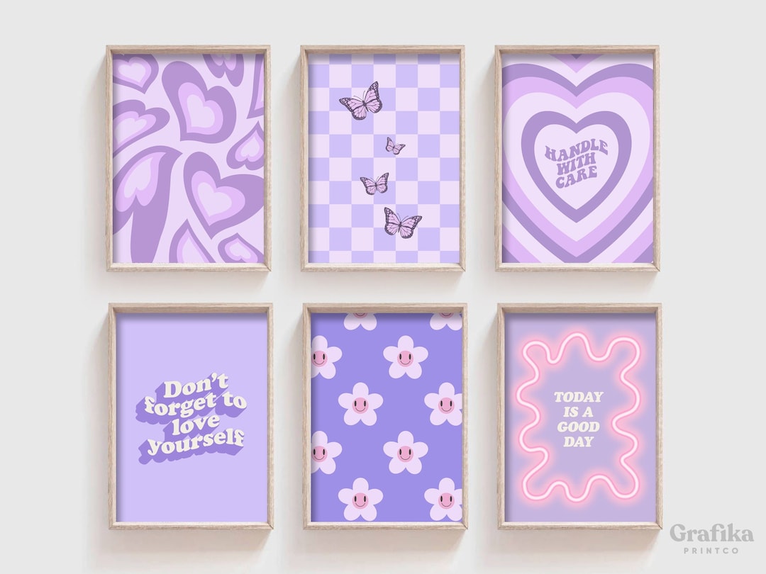 Purple Danish Pastel Poster Set Aesthetic Room Decor Pinterest Prints Butterfly Flower ...