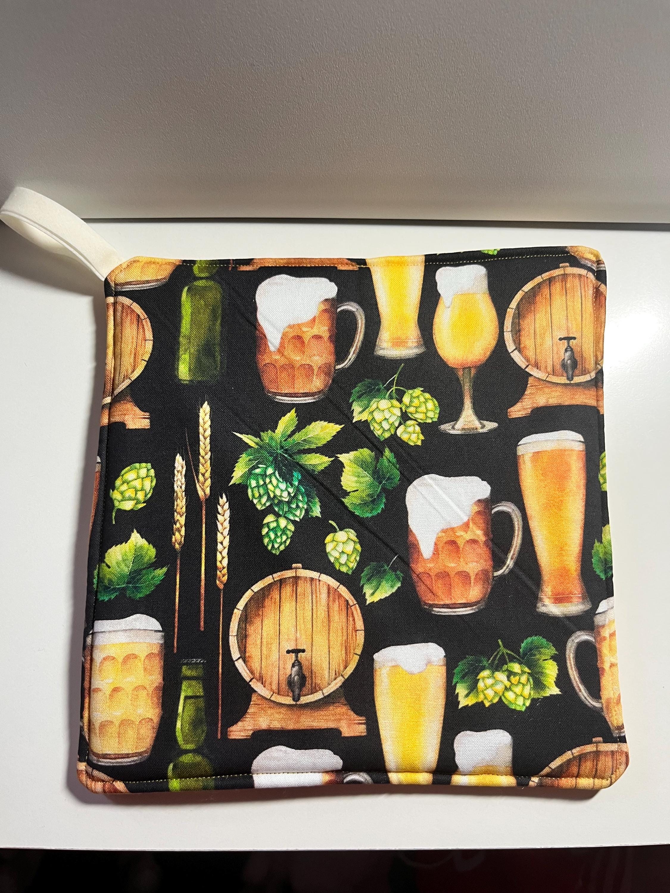 Oven Mitt, Pot Holder, Wine and Beer, Drinks, Fabric Coasters, Handmade ...