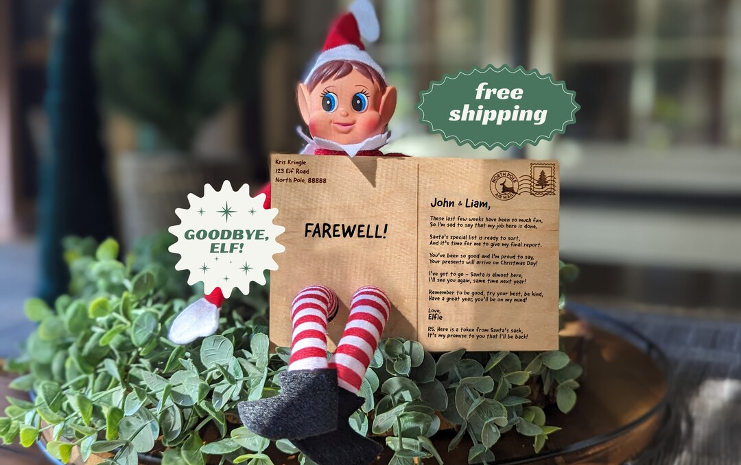 Farewell Elf Wood Postcard | Goodbye Til Next Year Poem | Departure ...