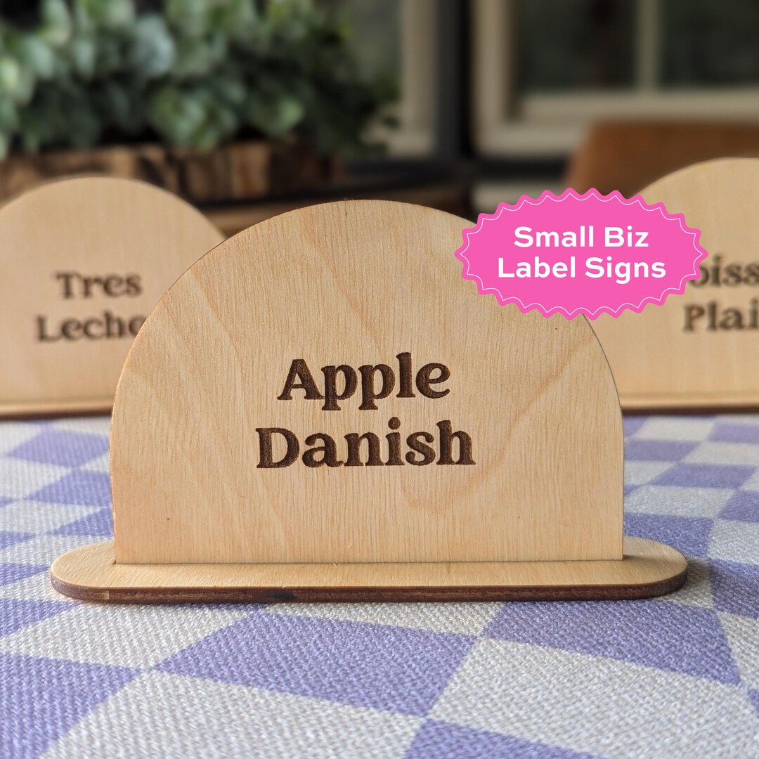 Custom Wood Arch Label Signs With Stand | Engraved Labels | Buffet Food ...