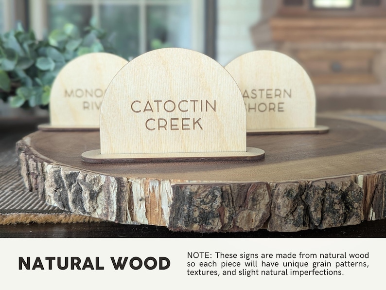 Custom Wood Arch Label Signs With Stand | Engraved Labels | Buffet Food ...