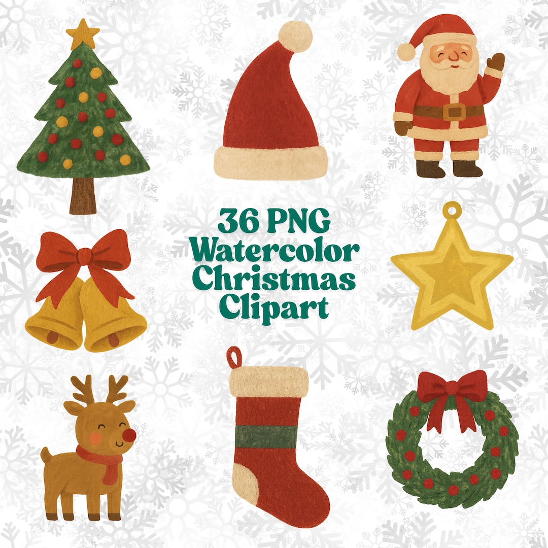 Watercolor Christmas Clipart Bundle | Winter Holiday PNG | Festive ...