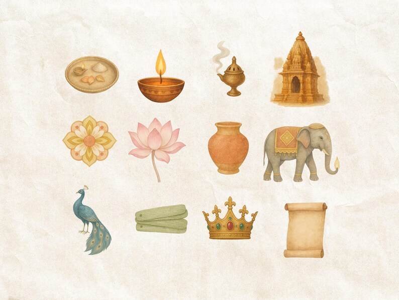 Ancient India Clip Art Bundle, Watercolor Traditional Hindu Temple and ...