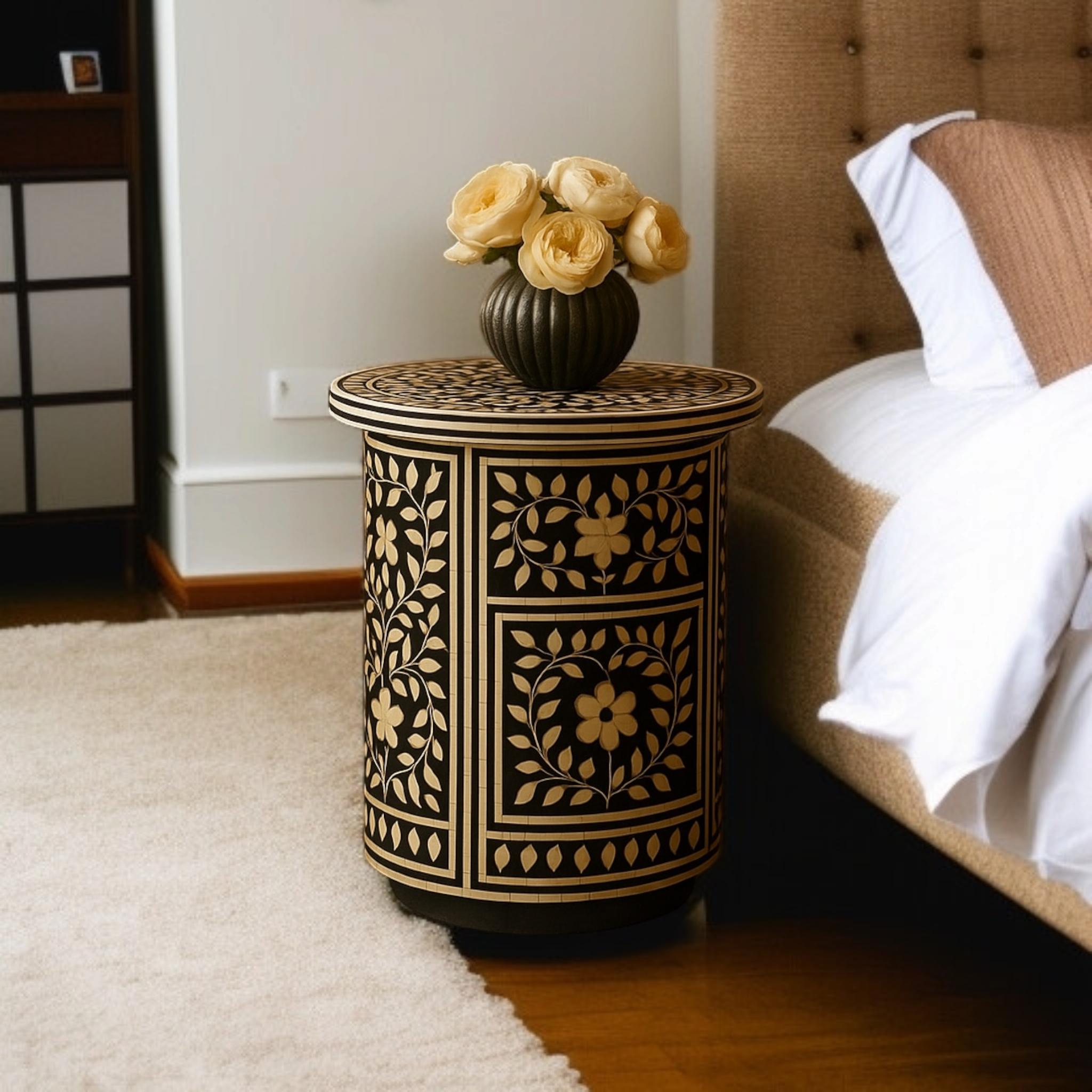 Handmade Bone Inlay End Table: Floral Resin Accent Nightstand - Etsy