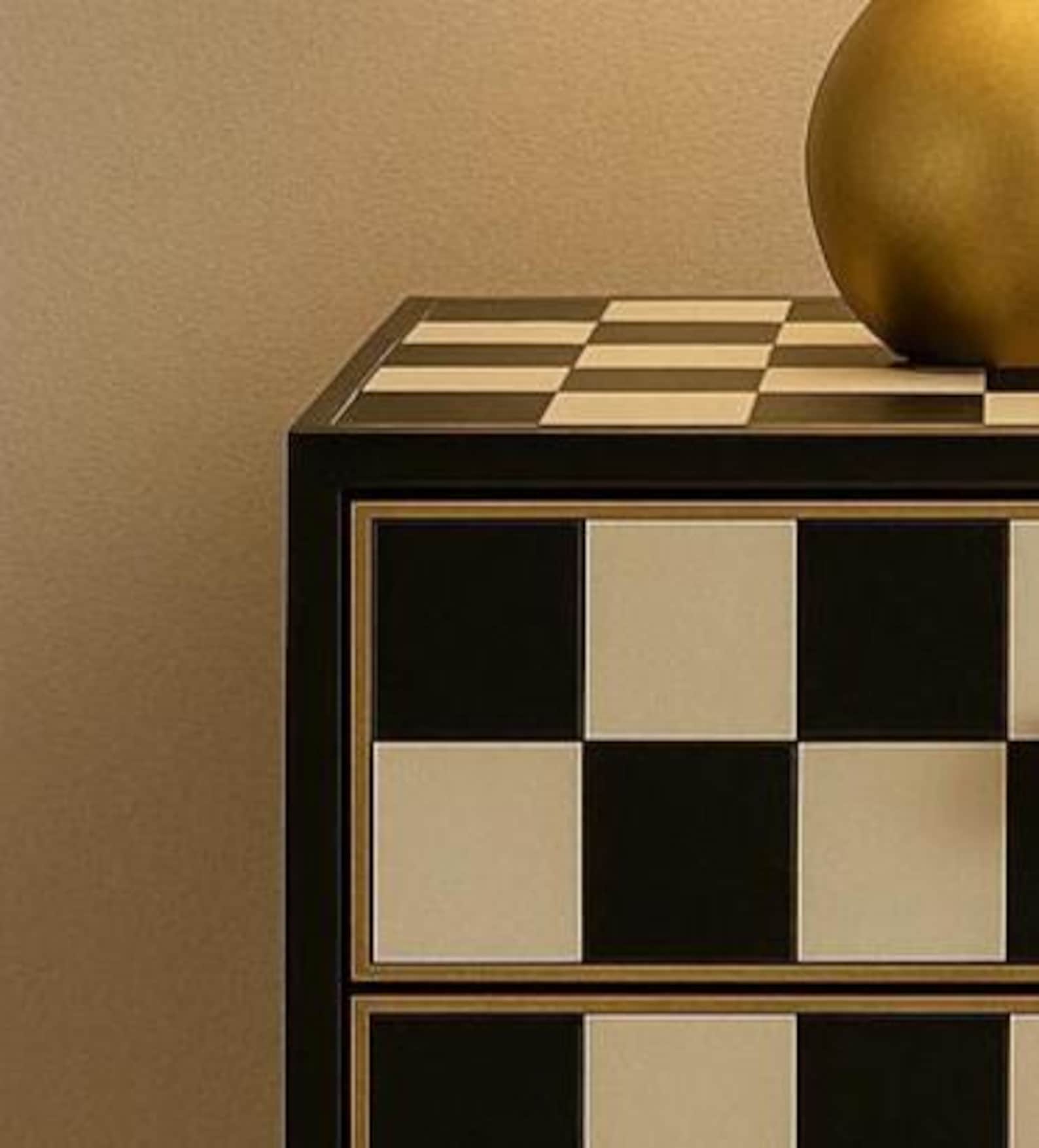 Handmade Resin Checkerboard Nightstand: Black & White Bedside Table ...