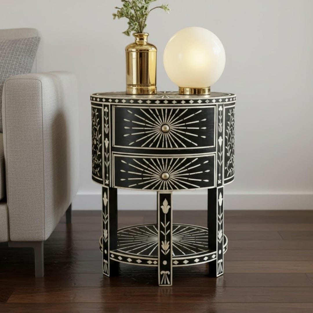 Black Bone Inlay End Table | Handmade Resin Side Table | Luxury Home ...