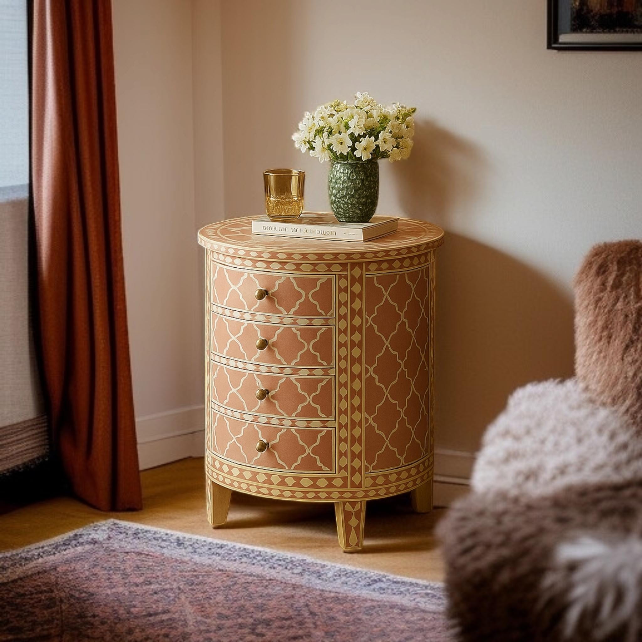 Handmade Bone Inlay End Table: Moroccan Side Cabinet With Drawers - Etsy