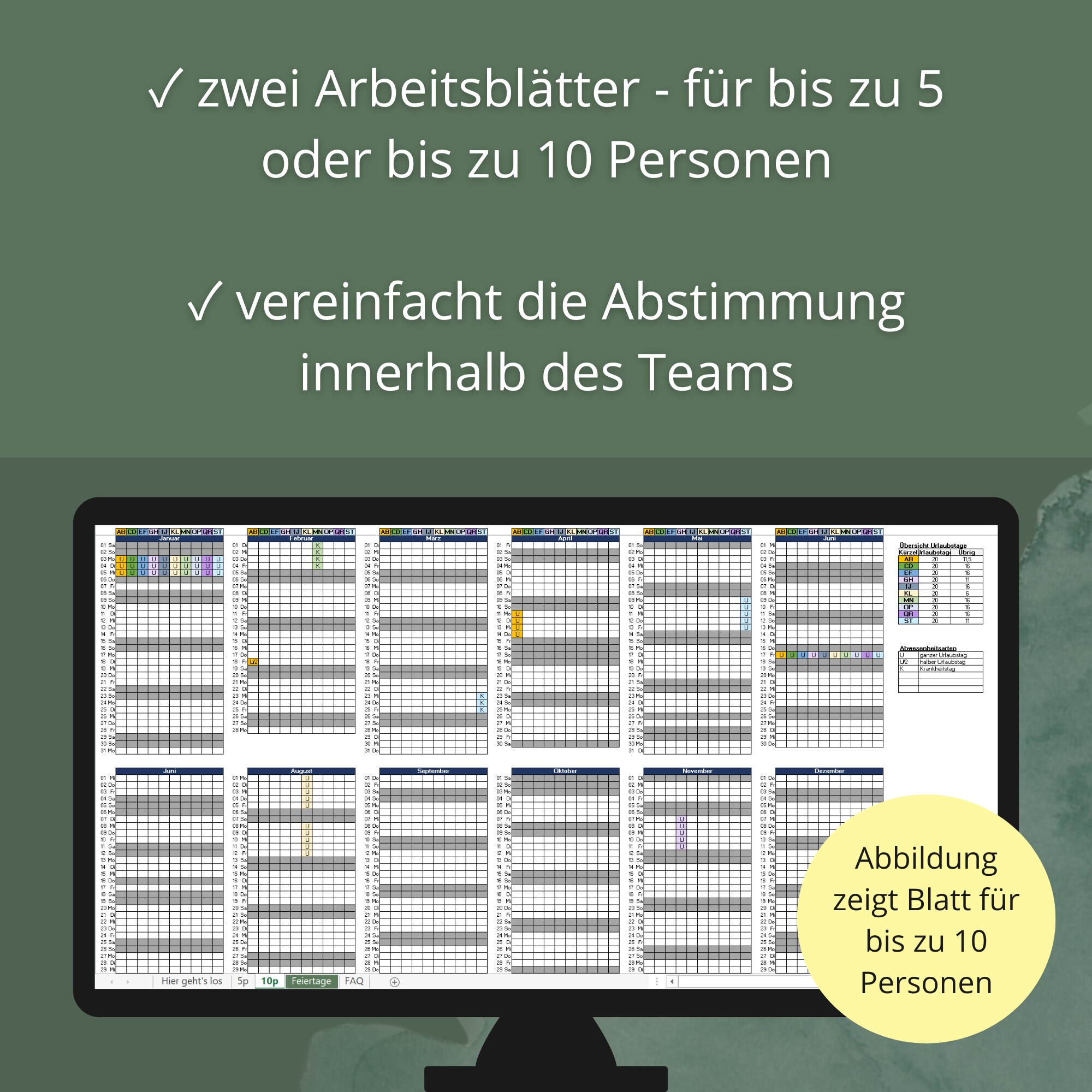 Team Calendar Vacation Planning Absence Planning Digital Excel Template ...