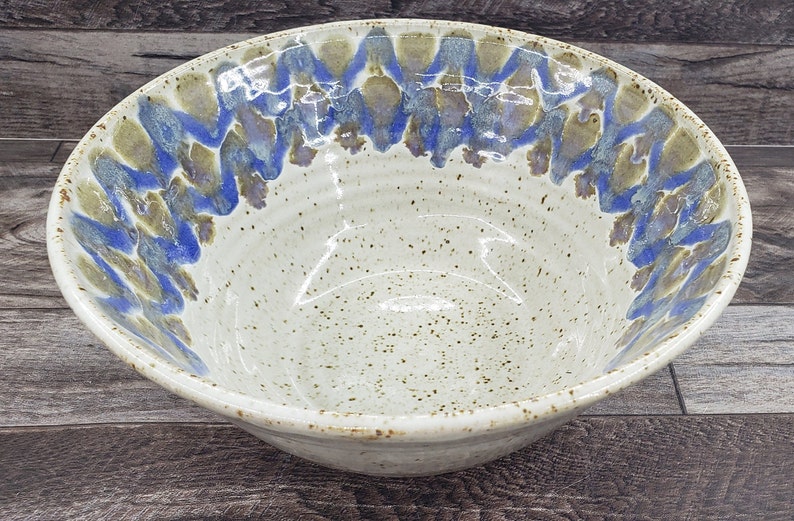 Large Pottery Thrown Bowls - Two Abstract Serving Bowls - Multi-colored ...