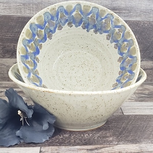 Large Pottery Thrown Bowls - Two Abstract Serving Bowls - Multi-colored ...