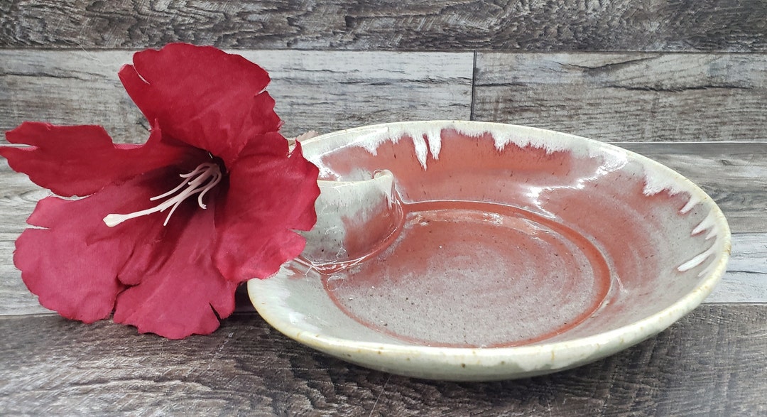 Ceramic Chip and Dip Set Hand Thrown One Piece Rich Red and White Chip ...