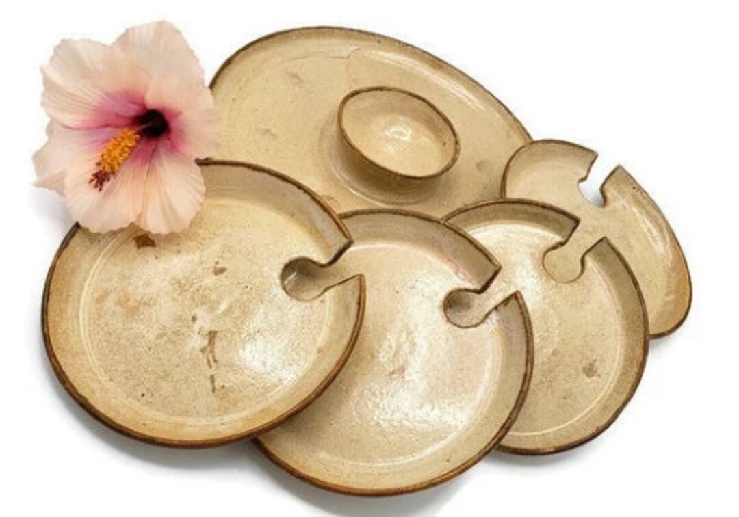 Ceramic Chip and Dip Set With 4 Wine & Hors D'oeuvres/appetizer Plates ...