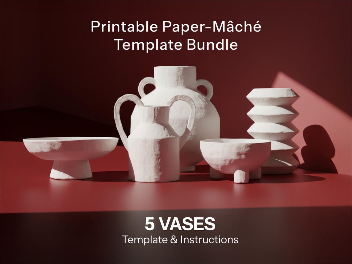Cardboard & Paper Mâché Template PDF, Bundle of 5 Downloadable Paper ...