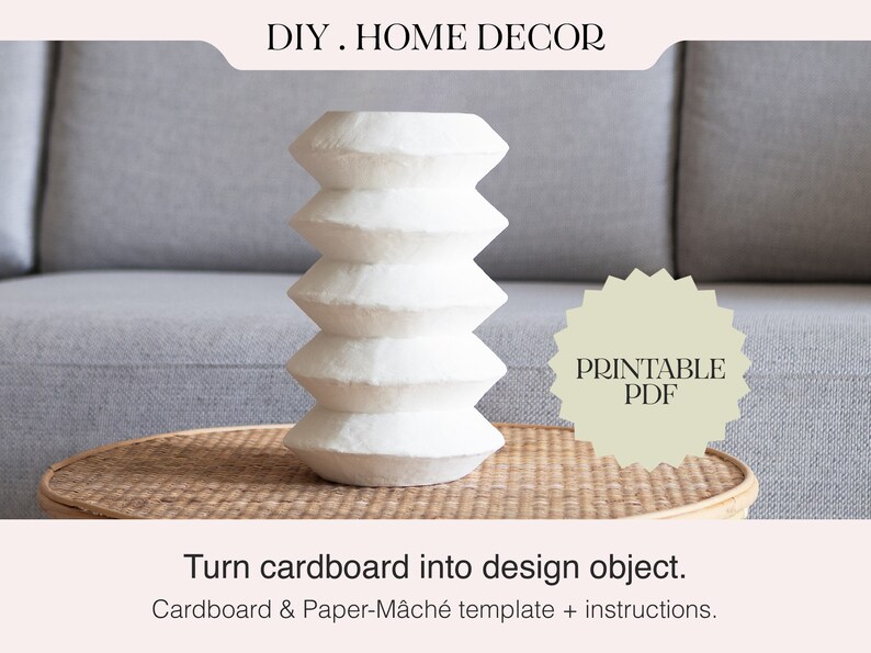 Cardboard & Paper Mâché Template PDF, Downloadable Paper Vase Template ...