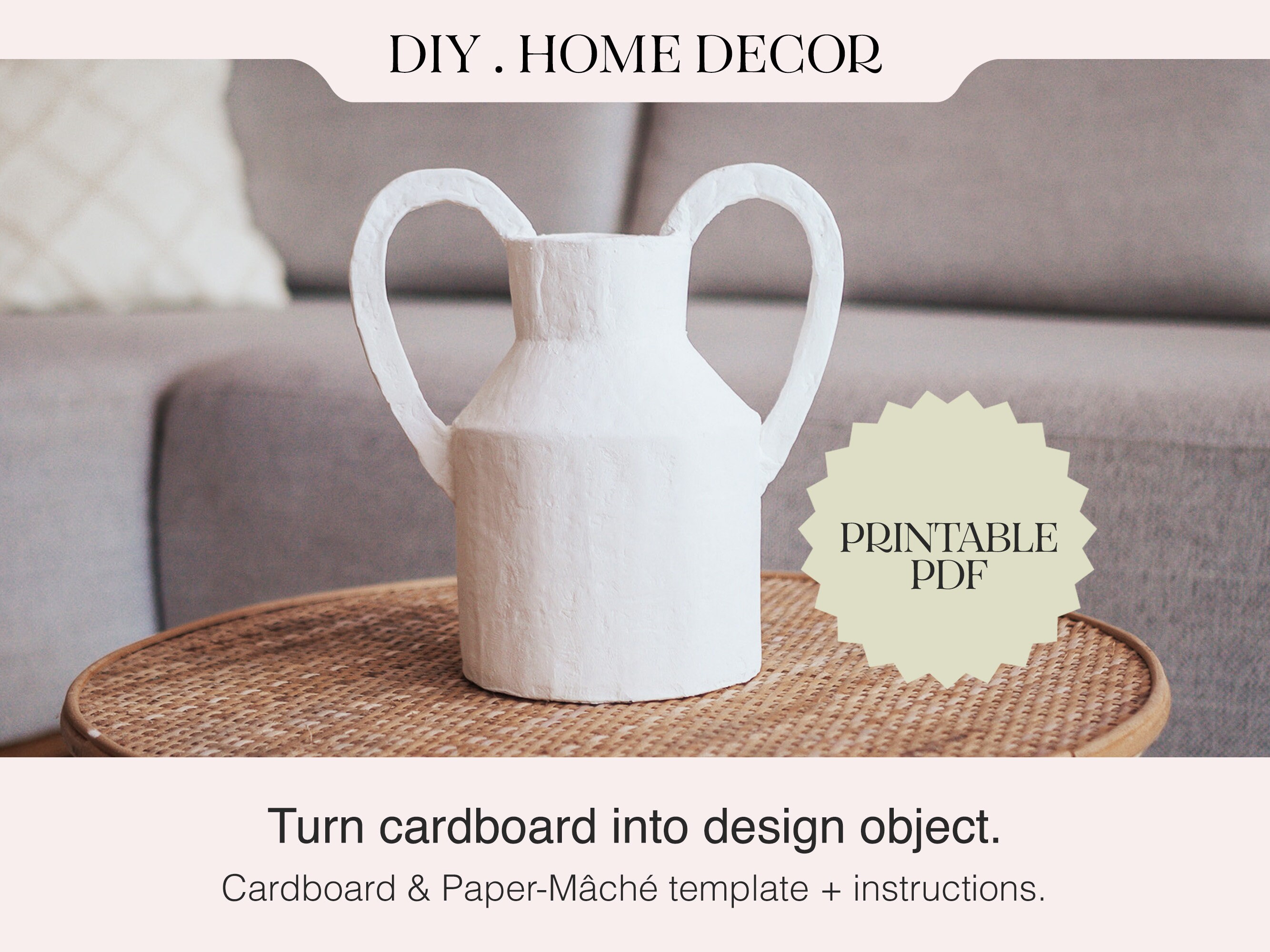 Cardboard & Paper Mâché Template PDF, Downloadable Paper Vase Template ...