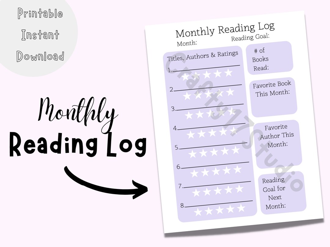 Printable Monthly Reading Log in Letter Papier 8,5 x 11 Zoll Größe ...