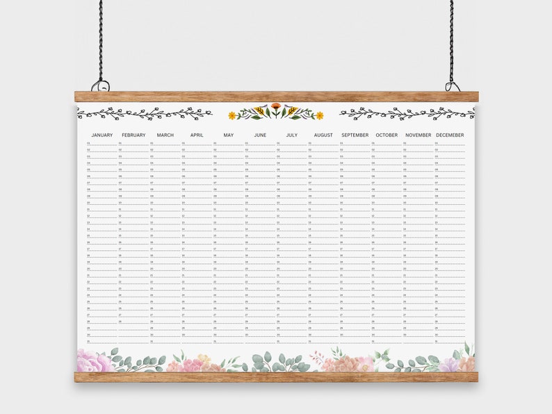 Perpetual Birthday Calendar, Wall Planner Botanical Leaves Green ...