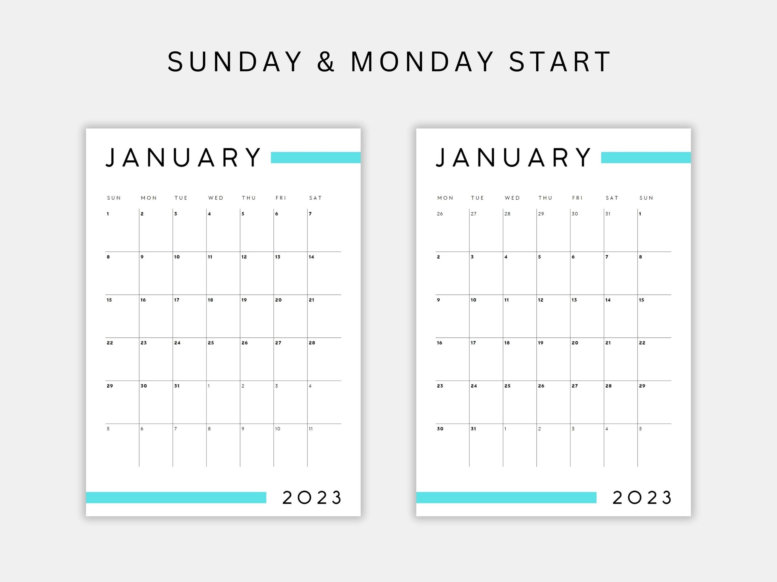 Printable Calendar 2023 | Monthly Planner 2023 | A4, Letter, A3 ...