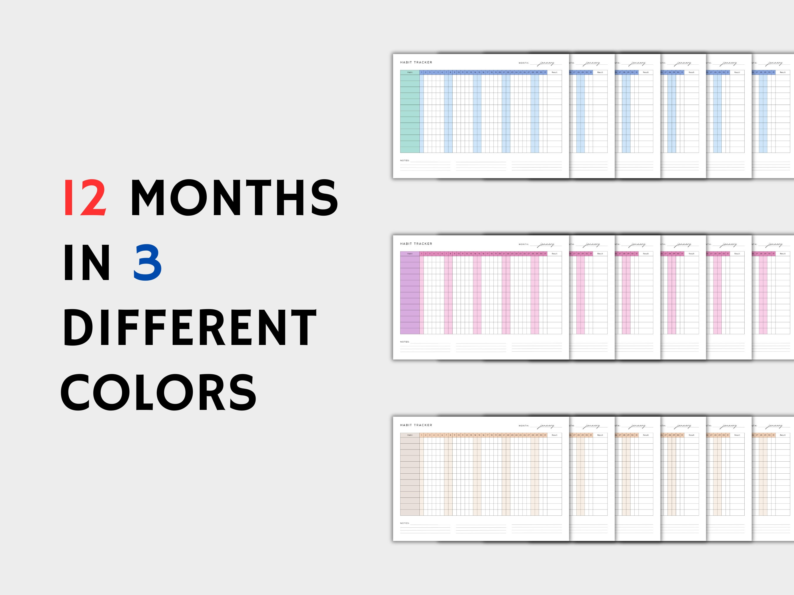 Minimalist Habits Tracker Printable | Monthly Planner With Notes ...