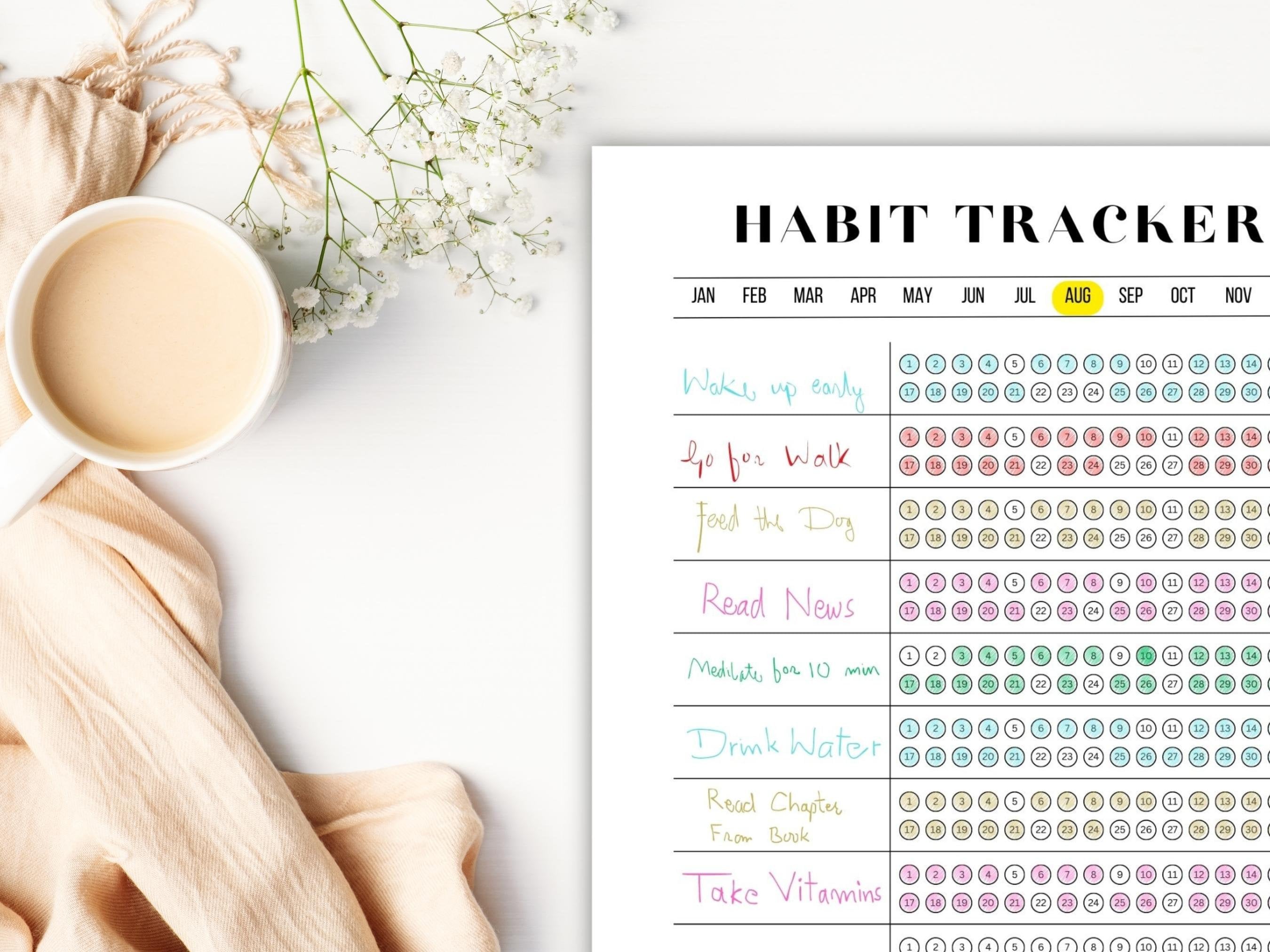 Minimalistic Daily Habit Tracker | Printable Self Care | Everyday Habit ...